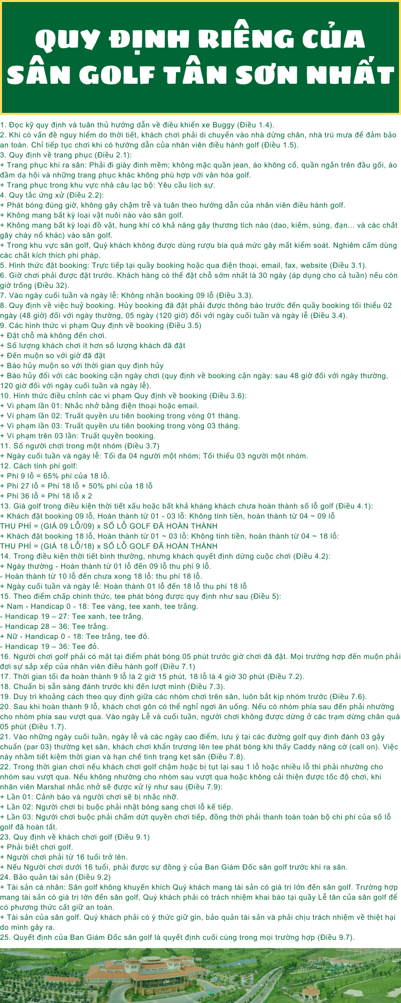 BẢNG GIÁ Sân golf Tân Sơn Nhất Golf Course dịch vụ 5 SAO